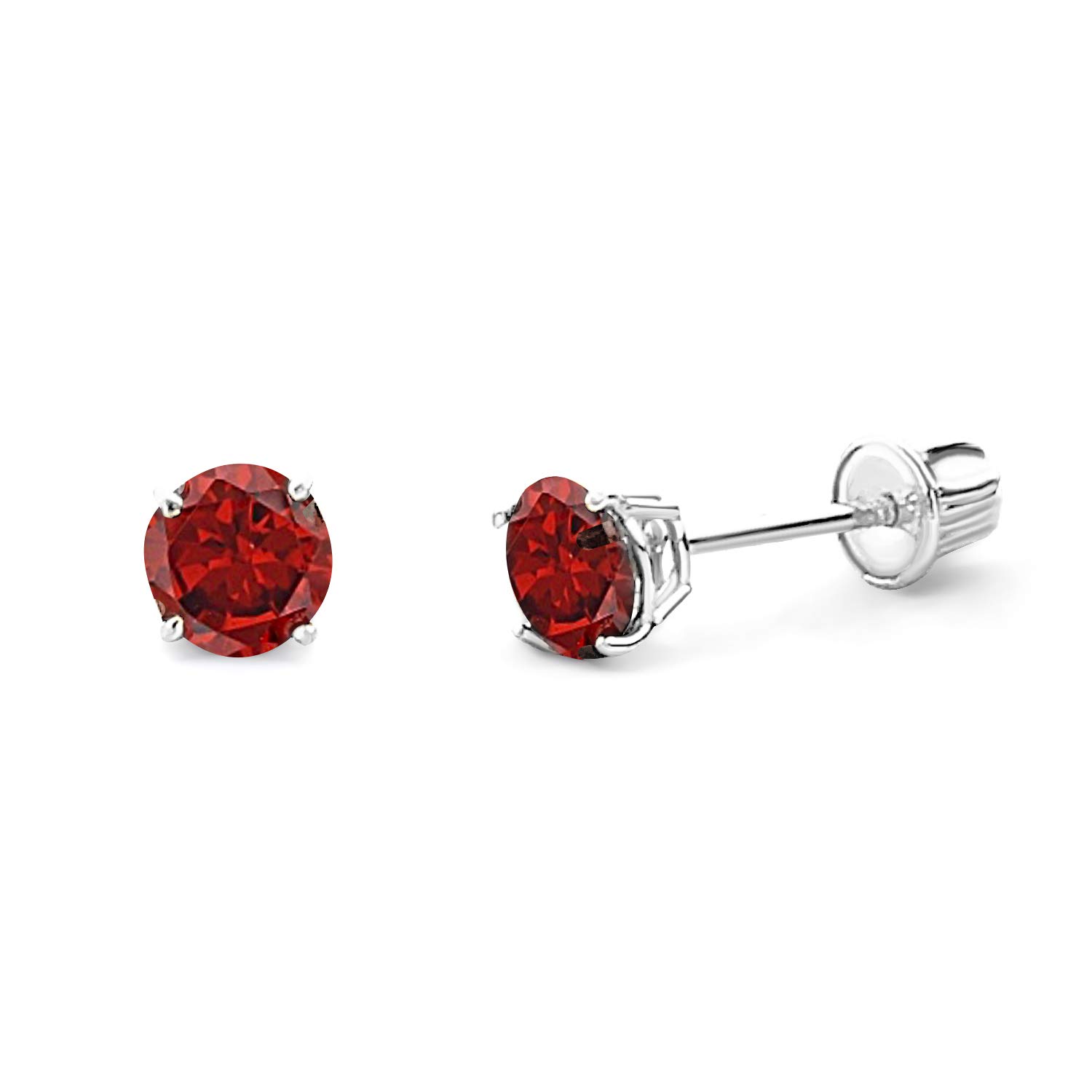 14k REAL White Gold 4mm Round Solitaire Basket Set Stud Earrings with Screw Back