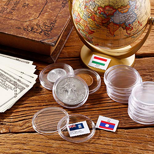 Silver Dollar Coin Case Holder for Collectors 40.6mm Silver Bar Plastic Round Coin Capsules Covers for Silver Bar Coin Collection Supplies (60 Pieces)