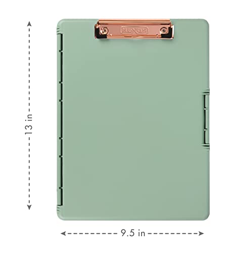 Dexas Slimcase 2 Storage Clipboard with Side Opening, 12.5 x 9.5 inches, Sea Foam Green with Rose Gold Clip 3517R-5503
