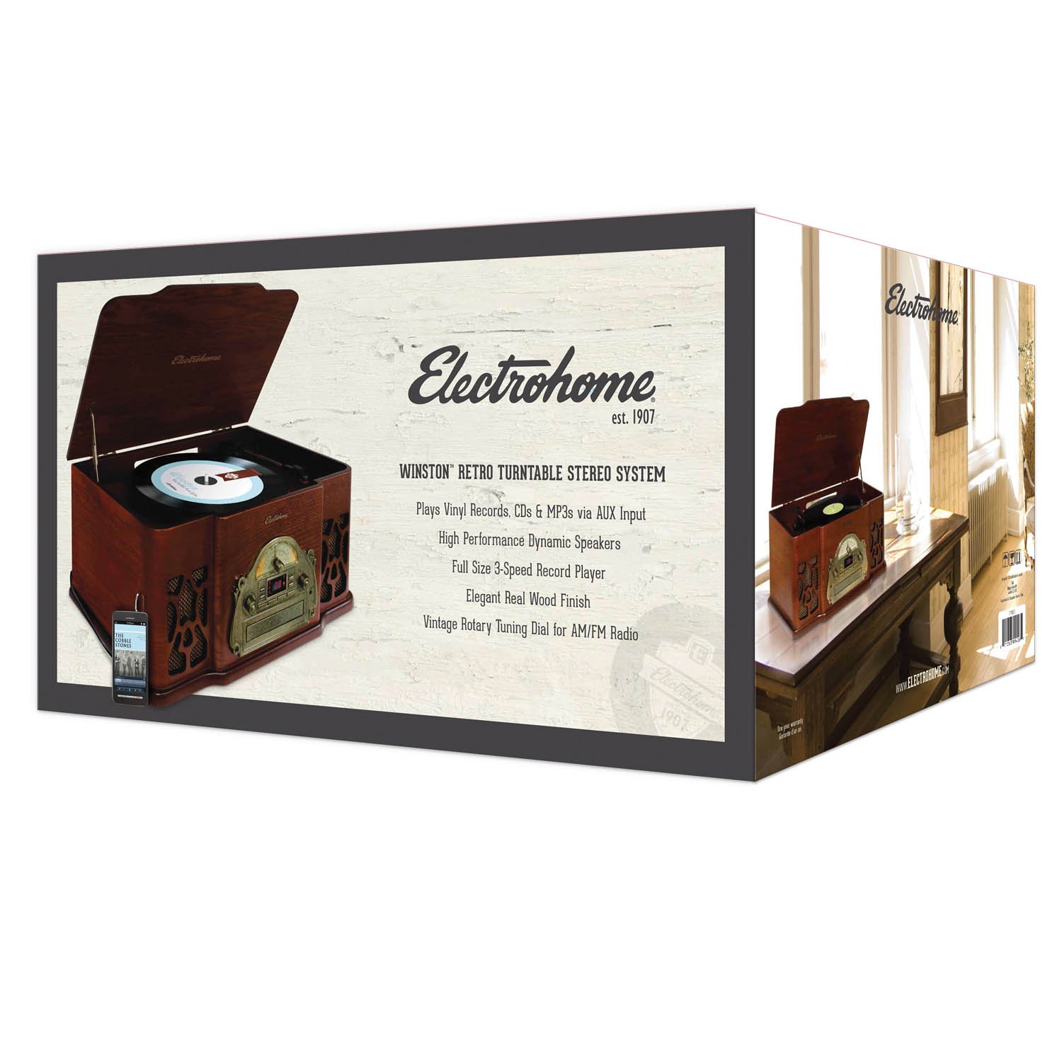 Electrohome Winston Vinyl Record Player 3-in-1 Classic Turntable Natural Wood Stereo System, AM/FM Radio, CD, and AUX Input for Smartphones, Tablets, and MP3 players (EANOS501)