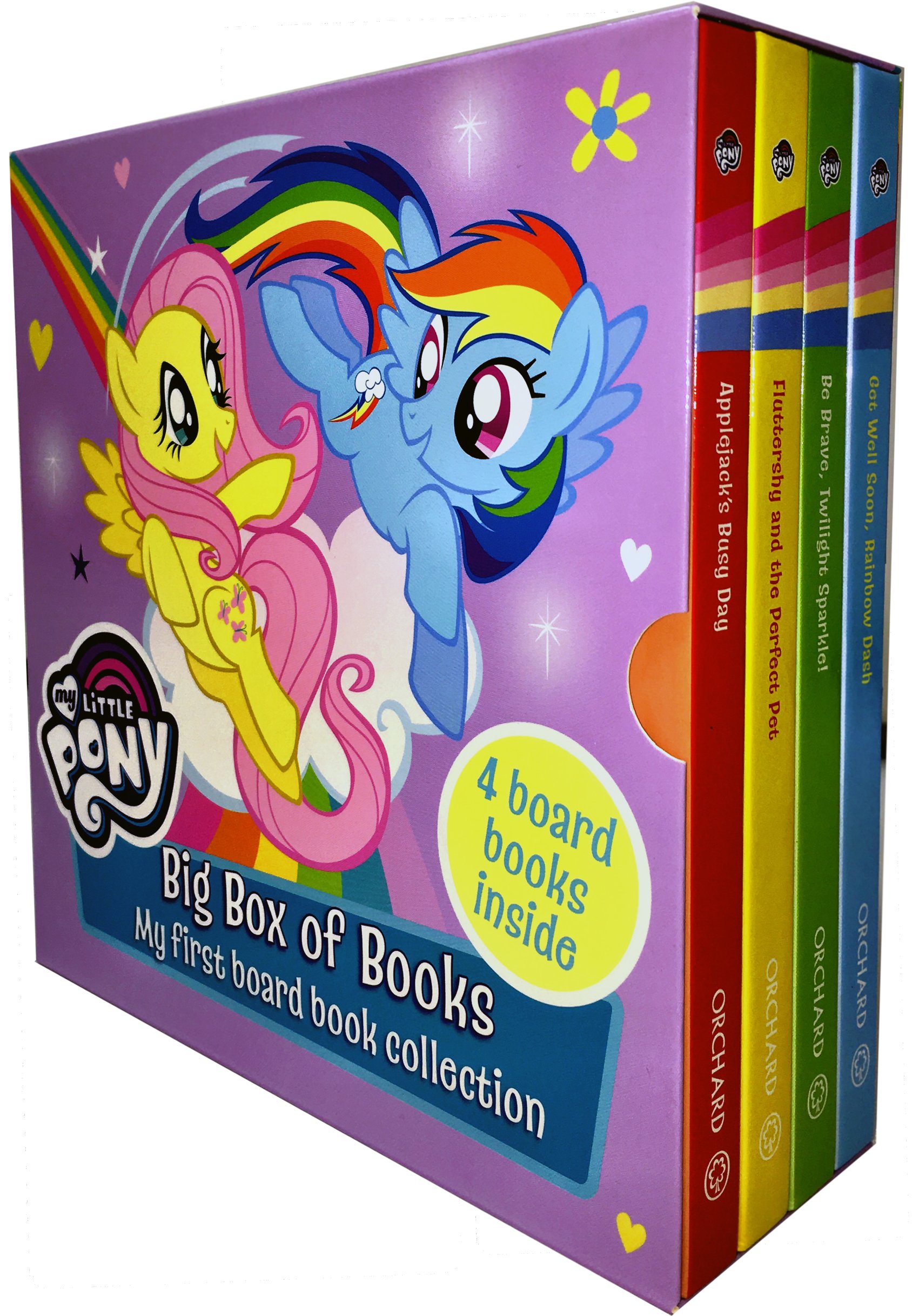My Little Pony Big Box of Books Collection 4 Books Box Set (Applejacks Busy Day, Fluttershy and the Perfect Pet, Be Brave Twilight Sparkle, Get Well Soon Rainbow Dash)