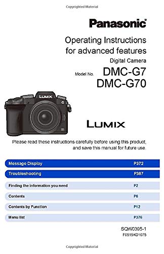 Panasonic Operating Instructions for advanced features. Digital Camera. Model No. DMC-G7, DMC-G70
