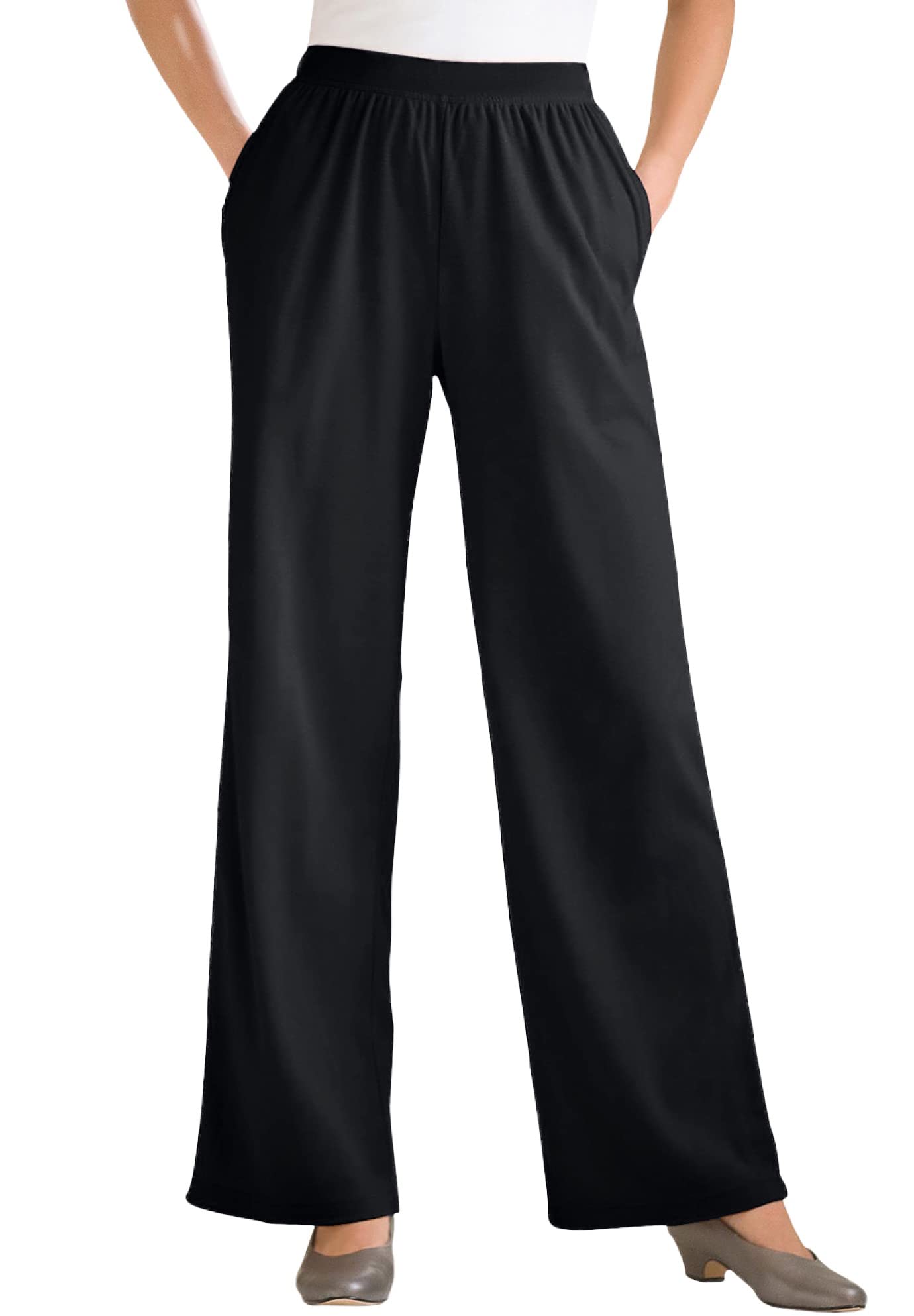 Woman Within Women's Plus Size Petite 7-Day Knit Wide Leg Pant - 2X, Black