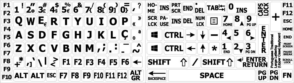 PORTUGUESE BRAZILIAN LARGE LETTERING (UPPER) KEYBOARD STICKERS WHITE BACKGROUND FOR DESKTOP, LAPTOP AND NOTEBOOK