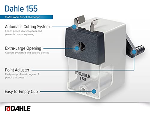 Dahle 155 Professional Pencil Sharpener w/Point Adjuster & Automatic Cutting System, Accepts Graphite & Oversized Artist Pencils