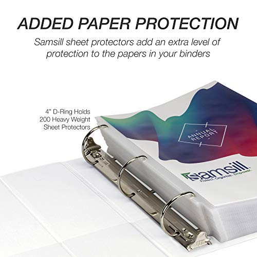 Samsill Durable 4 Inch Binder, Made in The USA, Locking D Ring Customizable Clear View Binder, White, 2 Pack, Each Holds 700 Pages