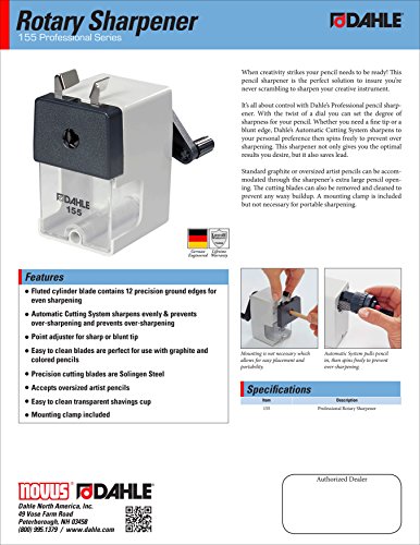 Dahle 155 Professional Pencil Sharpener w/Point Adjuster & Automatic Cutting System, Accepts Graphite & Oversized Artist Pencils
