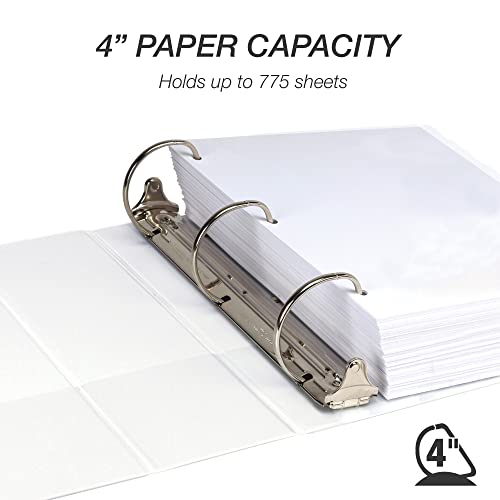 Samsill Durable 4 Inch Binder, Made in The USA, Locking D Ring Customizable Clear View Binder, White, 2 Pack, Each Holds 700 Pages