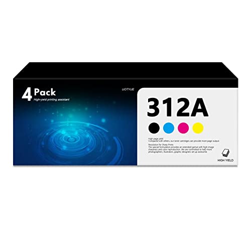 4-Pack (1BK/1C/1M/1Y) High Yield 312A CF380A CF381A CF382A CF383A Toner Cartridge Set Replacement for HP Pro MFP M476dn M476dw M476nw Printer