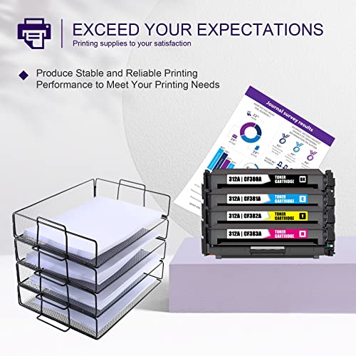 4-Pack (1BK/1C/1M/1Y) High Yield 312A CF380A CF381A CF382A CF383A Toner Cartridge Set Replacement for HP Pro MFP M476dn M476dw M476nw Printer