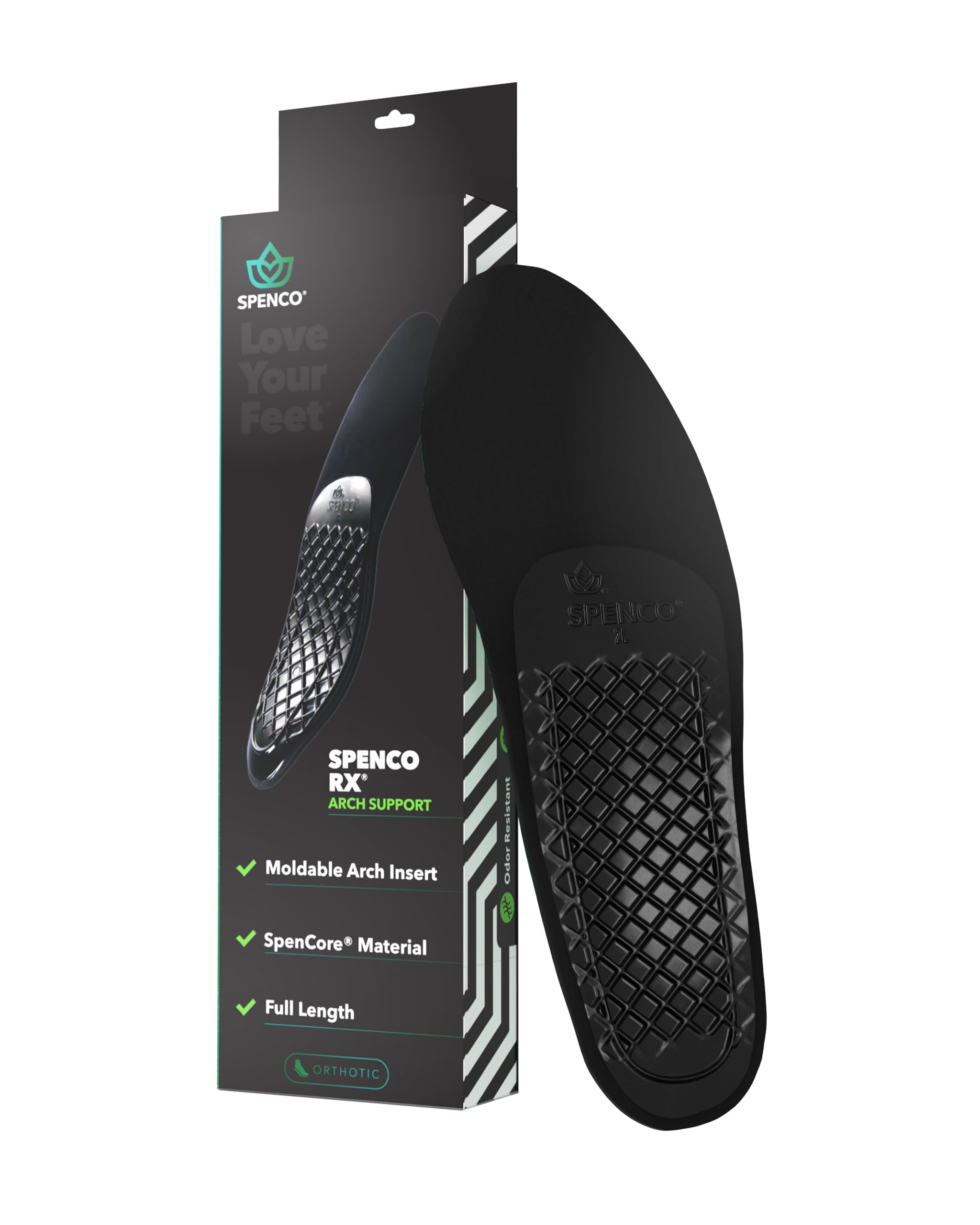 Spenco Rx Arch Support - Lightweight, Orthotic Shoe Inserts with 4-Way Stretch Fabric & SpenCore Layer for Shock Absorption, Odor Control & All-Day Comfort & Stability - Fits Most Shoes