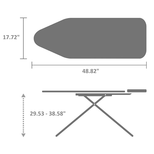 Brabantia Size C Ironing Board (49x18 in) 7 Height Options, Solid Steam Unit Rest Holder (Ice Water) Non-Slip Feet, Anti-Collapse Child Locks
