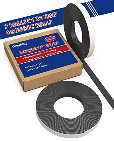 Magnetic Tape 2 Rolls 32ft Magnets with Strong Adhesive Backing Anisotropic Flexible Magnetic Strip(1rolls 16 feet x 1/2" Wide x 1/16" Thick)