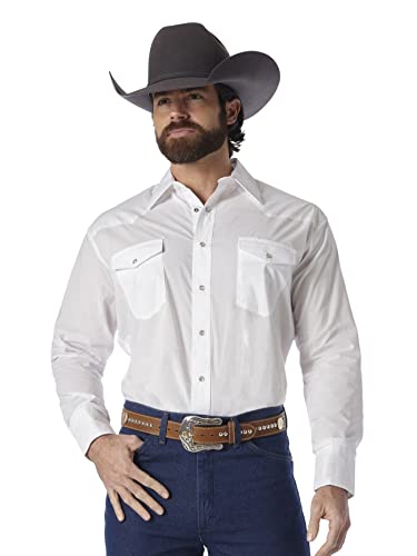 Wrangler Men's Sport Western Basic Two Pocket Long Sleeve Snap Shirt, White, X-Large