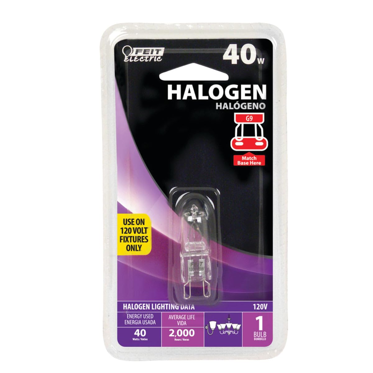 Feit Electric BPQ40/G9/RP 40-Watt T4 JCD Halogen Bulb G9 Bi-Pin Base, Clear