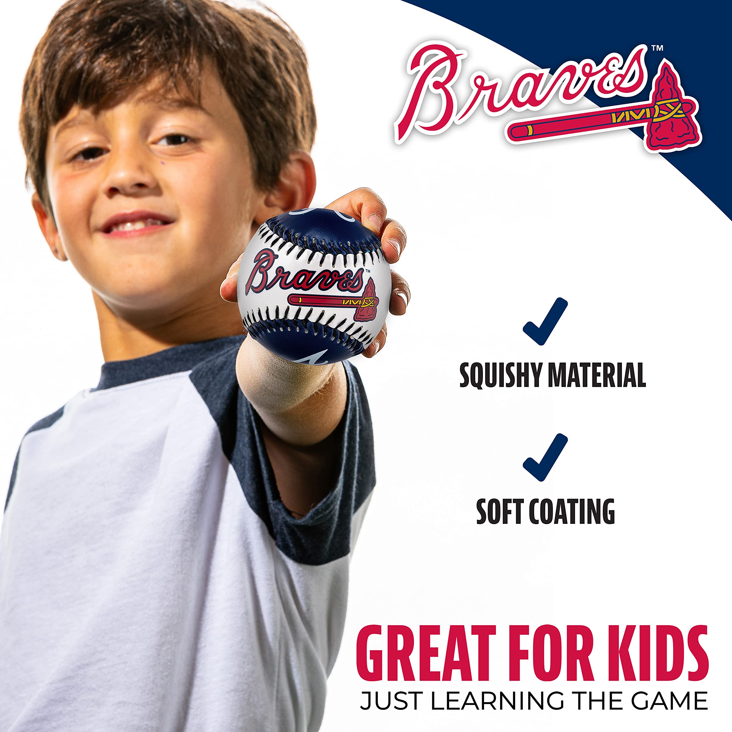 Franklin Sports Atlanta Braves MLB Team Baseball - MLB Team Logo Soft Baseballs - Toy Baseball for Kids - Great Decoration for Desks and Office