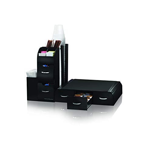 Mind Reader Anchor Collection, 3-Drawer Single Serve Coffee Pod Drawer, 36 Coffee Pod Capacity, Coffee Machine Base and 10-Compartment Cup and Condiment Countertop Organizer Set, Black