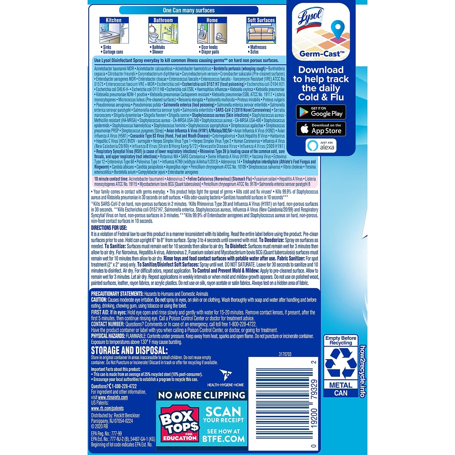 Lysol Disinfectant Spray, Household Essential Cleaning Supplies, Multi-Purpose Room Spray, Antibacterial Sanitizer Spray, Upholstery Deodorizer, Home and Bathroom, Crisp Linen,19 Fl Oz