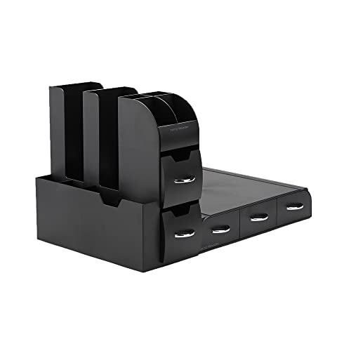 Mind Reader Anchor Collection, 3-Drawer Single Serve Coffee Pod Drawer, 36 Coffee Pod Capacity, Coffee Machine Base and 10-Compartment Cup and Condiment Countertop Organizer Set, Black