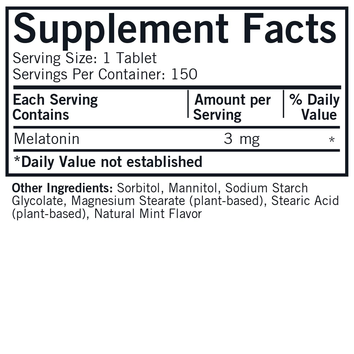 Kirkman - Melatonin 3mg - 150 Chewable Tablets - Refreshing Mint Flavor - Hypoallergenic