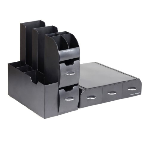 Mind Reader Anchor Collection, 3-Drawer Single Serve Coffee Pod Drawer, 36 Coffee Pod Capacity, Coffee Machine Base and 10-Compartment Cup and Condiment Countertop Organizer Set, Black