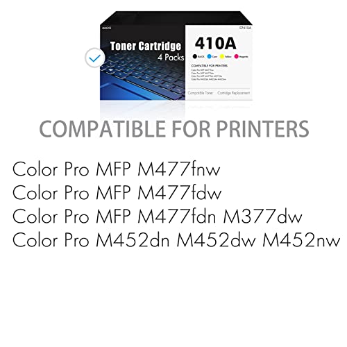 410A Toner Cartridge 4 Pack: Compatible Replacment for HP 410A 410X CF410X CF410A CF411A CF412A CF413A for Color Pro MFP M477FNW M477FDN M477FDW M452DN M452DW M452NW Printer(Black Cyan Yellow Magenta)