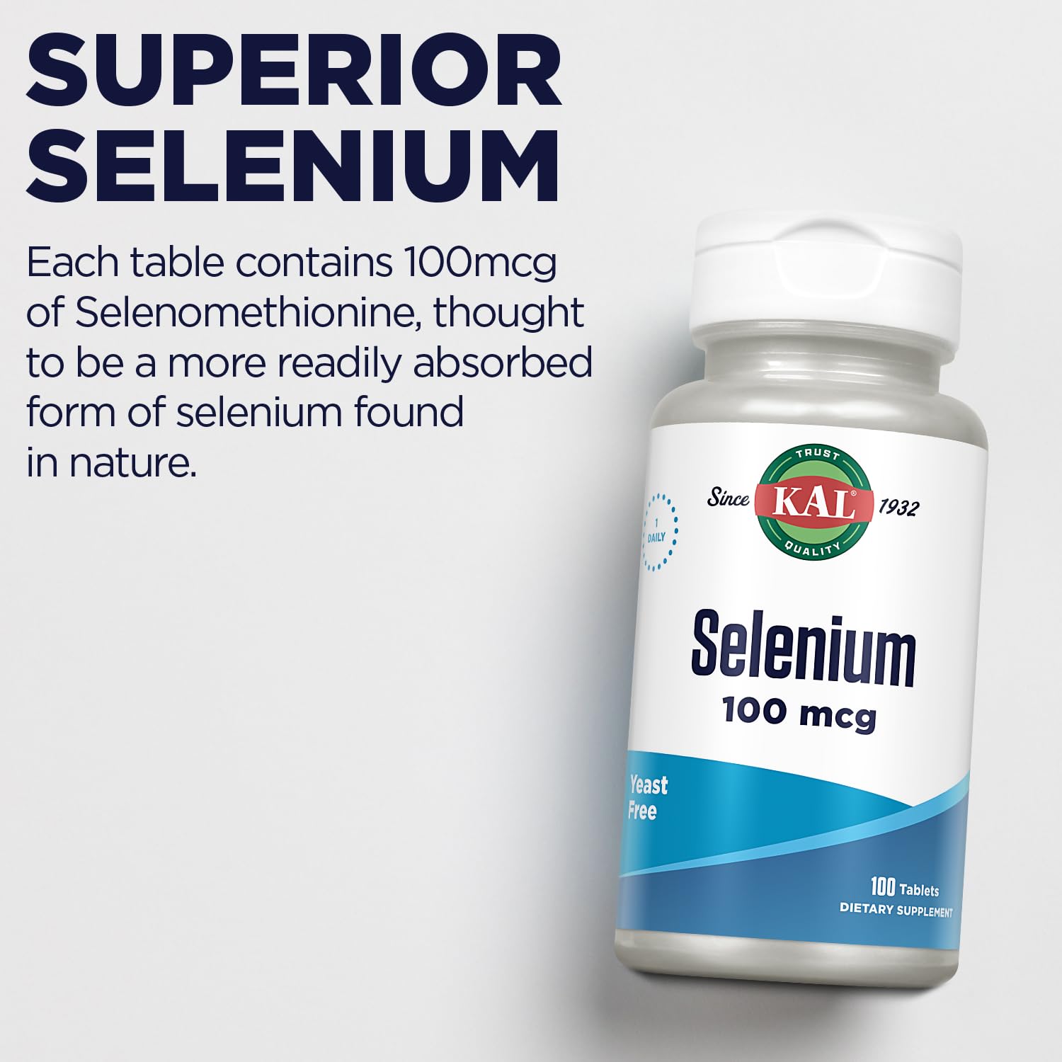 Kal 100 Mcg Selenium Yeast Free Tablets, 100 Count