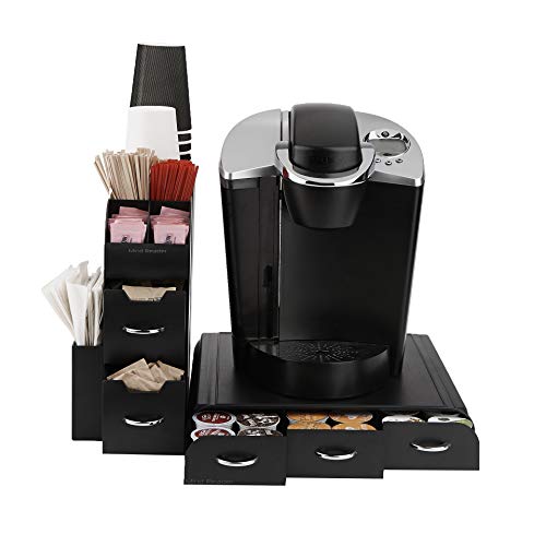 Mind Reader Anchor Collection, 3-Drawer Single Serve Coffee Pod Drawer, 36 Coffee Pod Capacity, Coffee Machine Base and 10-Compartment Cup and Condiment Countertop Organizer Set, Black
