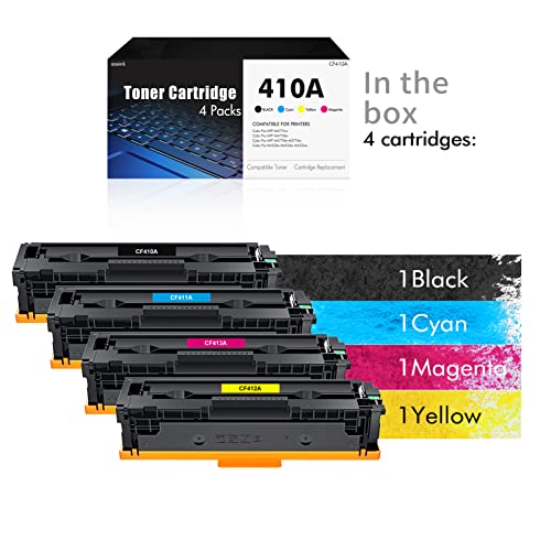 410A Toner Cartridge 4 Pack: Compatible Replacment for HP 410A 410X CF410X CF410A CF411A CF412A CF413A for Color Pro MFP M477FNW M477FDN M477FDW M452DN M452DW M452NW Printer(Black Cyan Yellow Magenta)