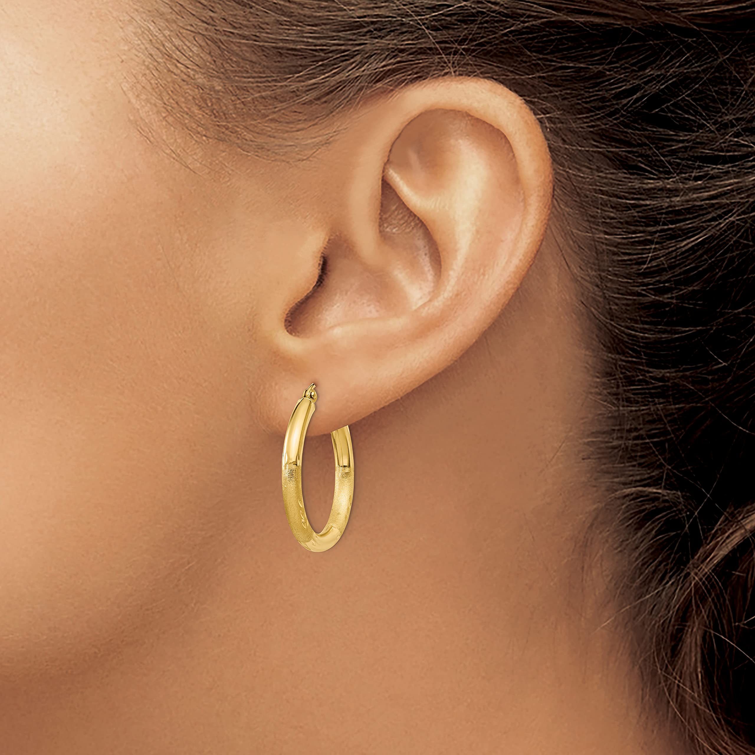 10K Solid Yellow Gold 3mm Round Small Medium Hoop Earrings