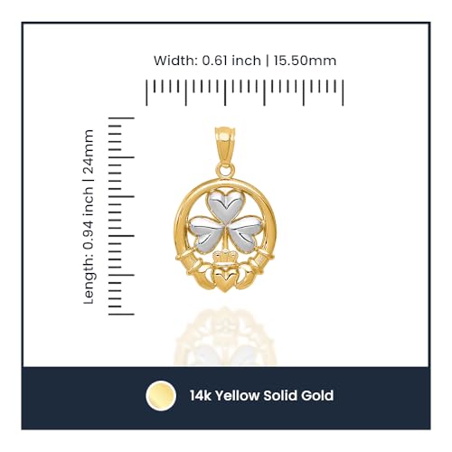 IceCarats 14K Solid Yellow Gold Lucky Clover Leaf Shamrock Flower Heart Irish Claddagh Necklace Celtic Charm Pendant Jewelry Only