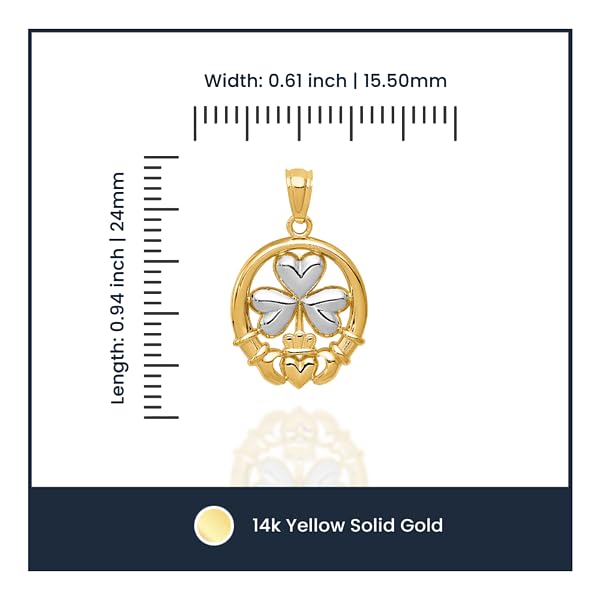 IceCarats 14K Solid Yellow Gold Lucky Clover Leaf Shamrock Flower Heart Irish Claddagh Necklace Celtic Charm Pendant Jewelry Only