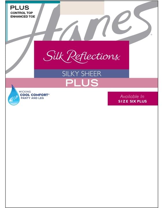 Hanes Silk Reflections Women's Plus-Size Control Top Enhanced Toe Pantyhose, Nude, Petite