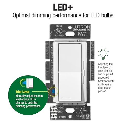 Lutron Diva LED+ Dimmer Switch for Dimmable LED, Halogen and Incandescent Bulbs, 150 Watt, Single-Pole or 3-Way, DVCL-153P-IV, Ivory