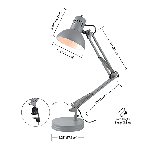 Globe Electric 56106 28" Spring Balanced Arm Desk Lamp, Matte Gray, On-Off Rotary Switch on Shade, Interchangeable Base and Clamp Arm Design, Home Décor, Desk Lamps for Home Office, Home Décor