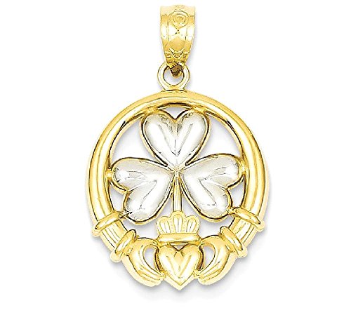 IceCarats 14K Solid Yellow Gold Lucky Clover Leaf Shamrock Flower Heart Irish Claddagh Necklace Celtic Charm Pendant Jewelry Only