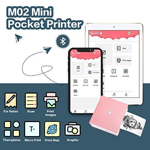 Phomemo M02 Mini Bluetooth Label Maker with 1 White/Clear/Silver Glitter Sticker Paper, Pink