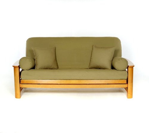 Royal Heritage Home 100% Cotton Full Size Futon Cover - Olive - Washable Zippered Sofa Furniture Bed Mattress Covers - Armless Couch Zipper Slipcover Protector/Encasement