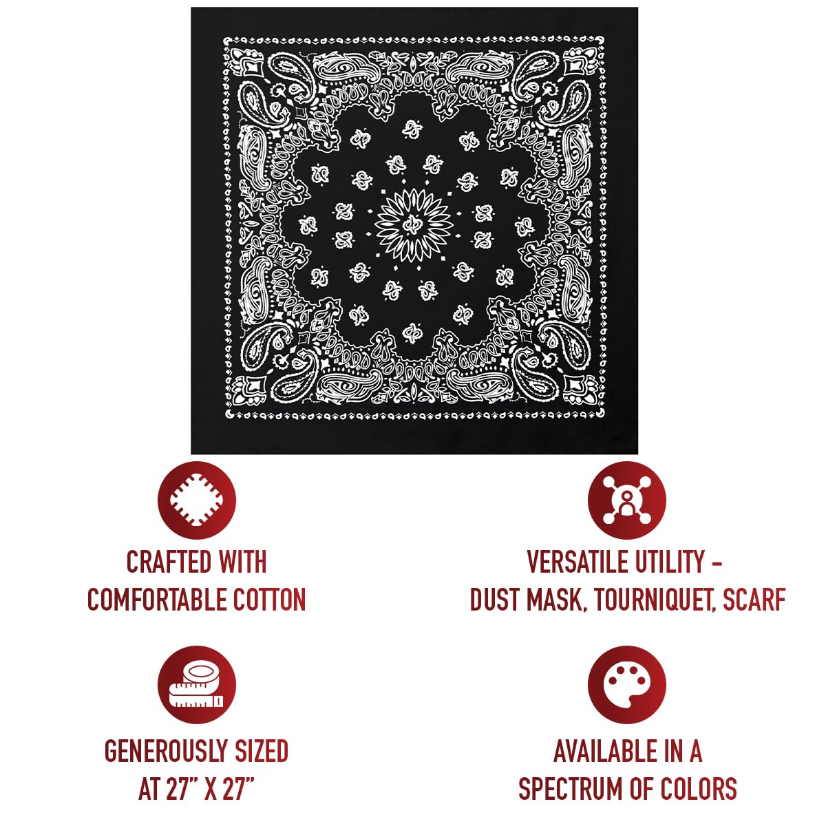 Rothco Trainmen Paisley Bandana – Extra-Large - 27" X 27" - Black