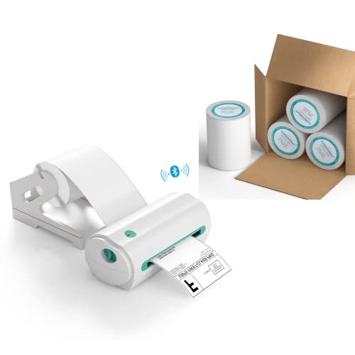 Tordorday Bluetooth Thermal Label Printer, 4 Rolls Thermal Labels with Bluetooth Shipping Label Printer for Shipping Packages