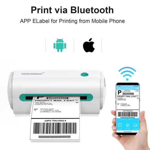 Tordorday Bluetooth Thermal Label Printer, 4 Rolls Thermal Labels with Bluetooth Shipping Label Printer for Shipping Packages