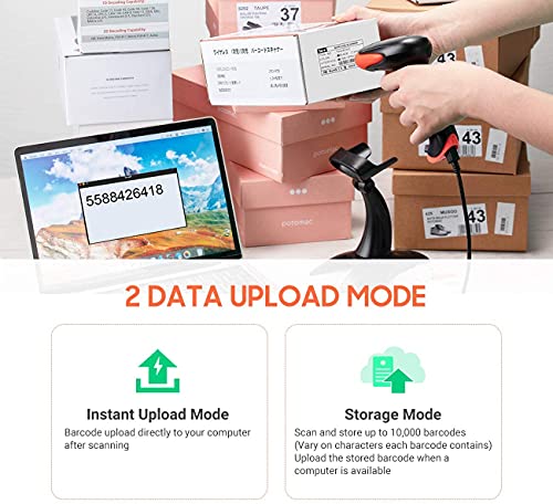 Tera Pro Fully Upgraded Wireless 2D QR Barcode Scanner with Stand, 3 in 1 Bluetooth & 2.4GHz Wireless & USB Wired, Connect Smart Phone Tablet PC, Image Bar Code Reader with Vibration Alert, HW0002