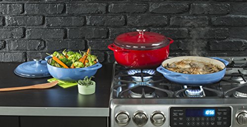 Lodge 7.5 Quart Enameled Cast Iron Dutch Oven with Lid – Dual Handles – Oven Safe up to 500° F or on Stovetop - Use to Marinate, Cook, Bake, Refrigerate and Serve – Caribbean Blue