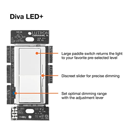 Lutron Diva LED+ Dimmer Switch for Dimmable LED, Halogen and Incandescent Bulbs, 150 Watt, Single-Pole or 3-Way, DVCL-153P-BR, Brown
