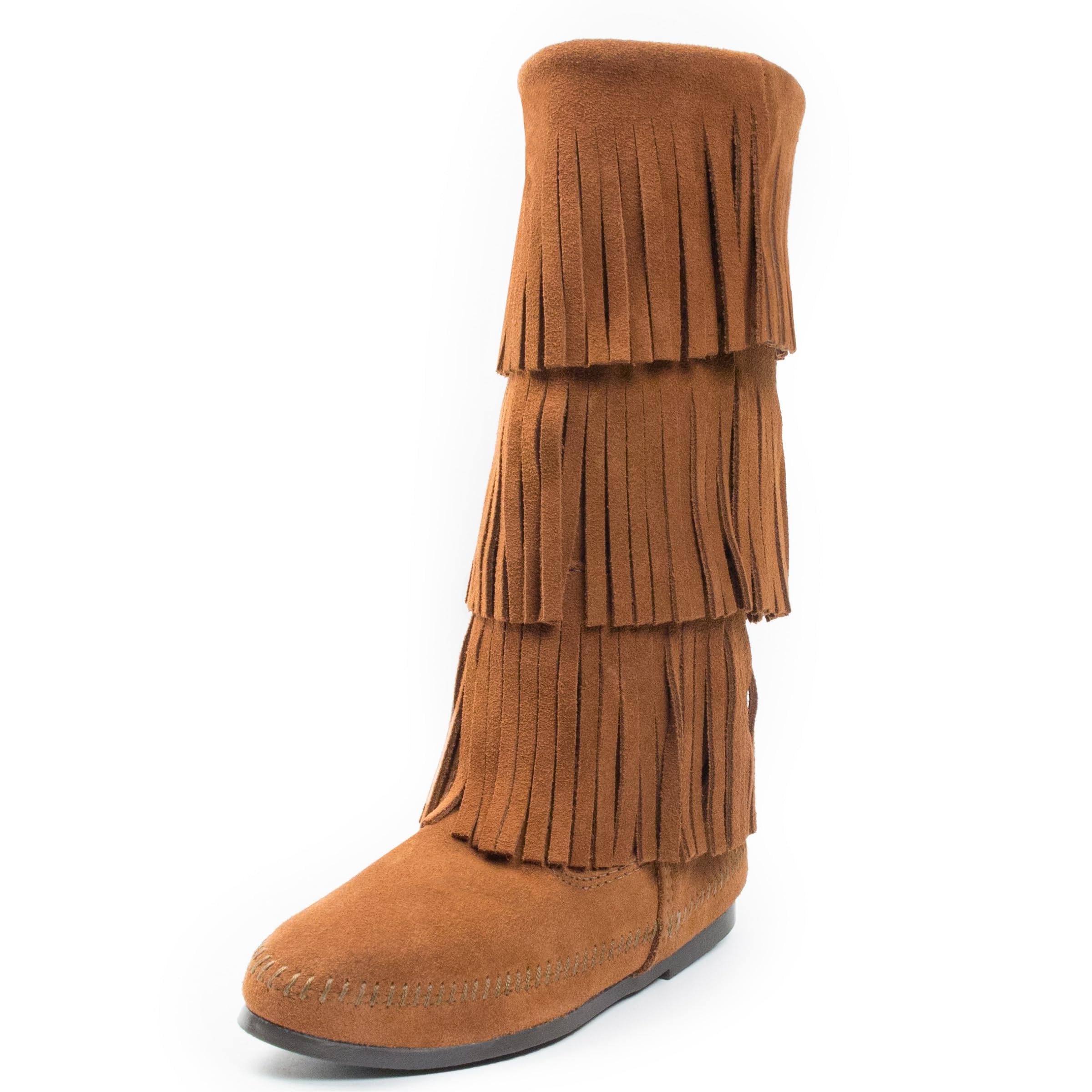 Minnetonka Women's 3-Layer Fringe Boot,Brown,10 M US