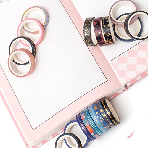 YUBX Skinny Galaxy Washi Tape Set 30 Rolls Gold Foil Decorative Starry Space Masking Tapes for Arts, DIY Crafts, Journals, Planners, Scrapbook, Wrapping