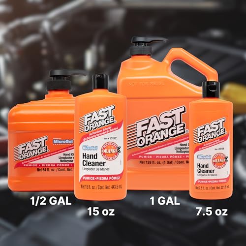 Fast Orange 25219 Pumice Lotion, Heavy Duty Hand Cleaner, Natural Citrus Scent, Waterless Cleaner For Mechanics, Strong Grease Fighter, 1 Gallon