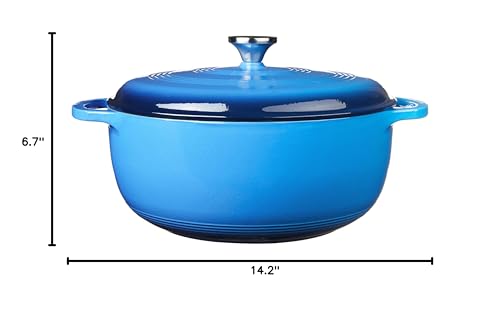Lodge 7.5 Quart Enameled Cast Iron Dutch Oven with Lid – Dual Handles – Oven Safe up to 500° F or on Stovetop - Use to Marinate, Cook, Bake, Refrigerate and Serve – Caribbean Blue