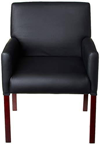 Boss Office Products Reception Box Arm Chair with Mahogany Finish in Black, 25"D x 24.5"W x 35"H