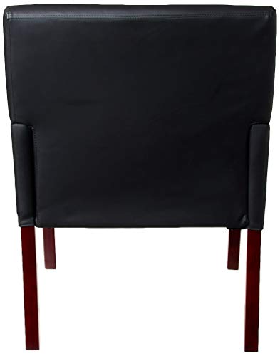 Boss Office Products Reception Box Arm Chair with Mahogany Finish in Black, 25"D x 24.5"W x 35"H